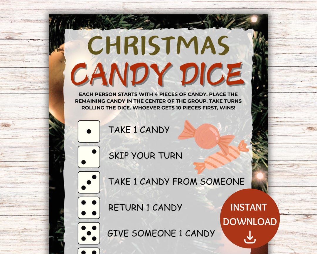 Christmas Candy Dice Game for Kids, Christmas Dice Game, Pass the Candy ...