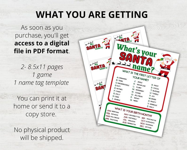 Santa Name Game Printable, What's Your Santa Name Game, Name Generator ...