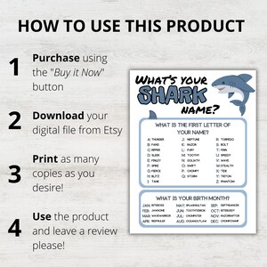 Shark Name Game Printable, What's Your Shark Name Game, Name Generator ...