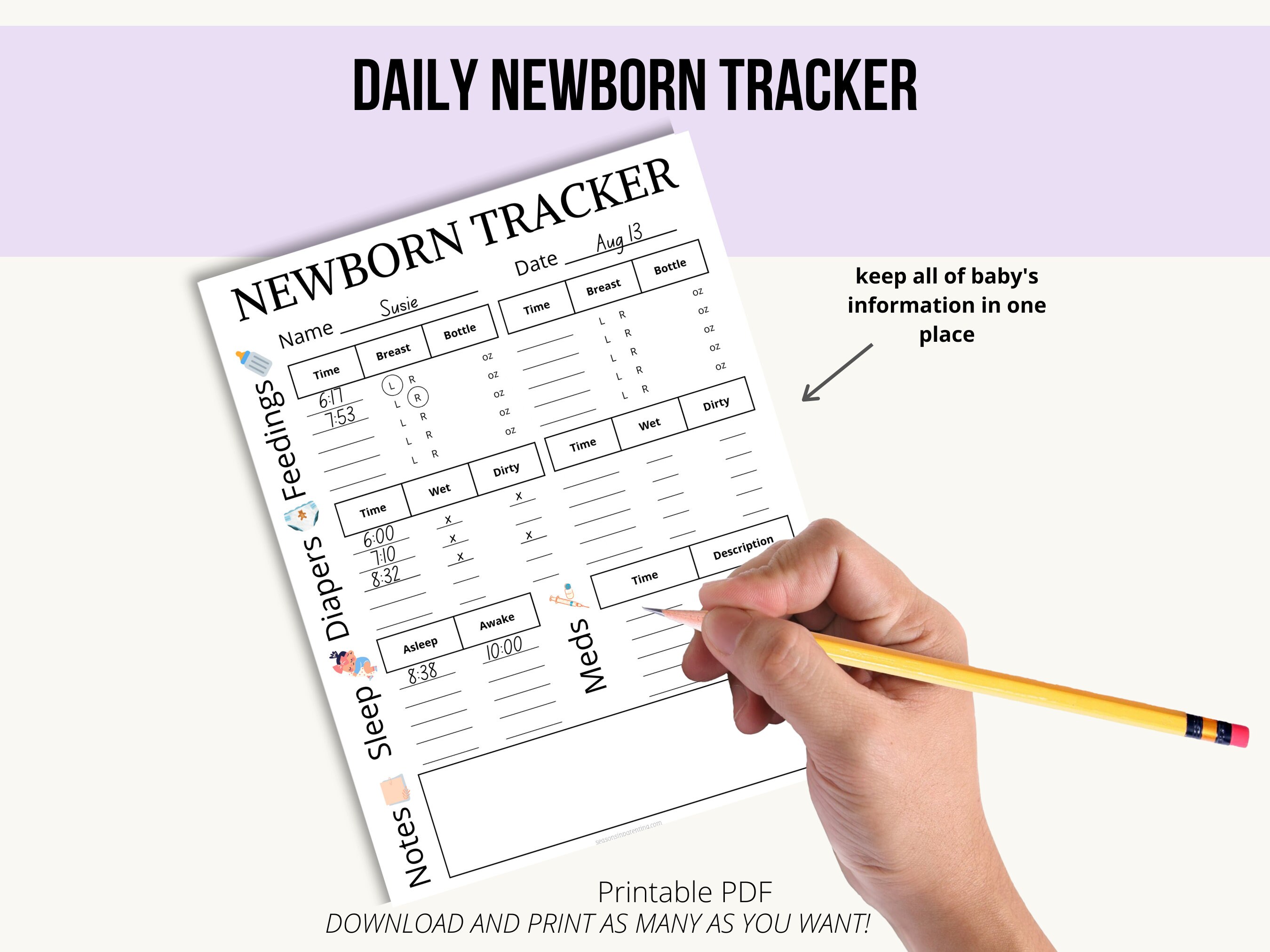 Newborn Tracker Printable, Daily Baby Log, Caregiver Log, Nanny Log ...