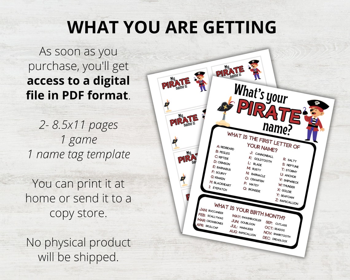 Pirate Name Game Printable, What's Your Pirate Name Game, Name ...