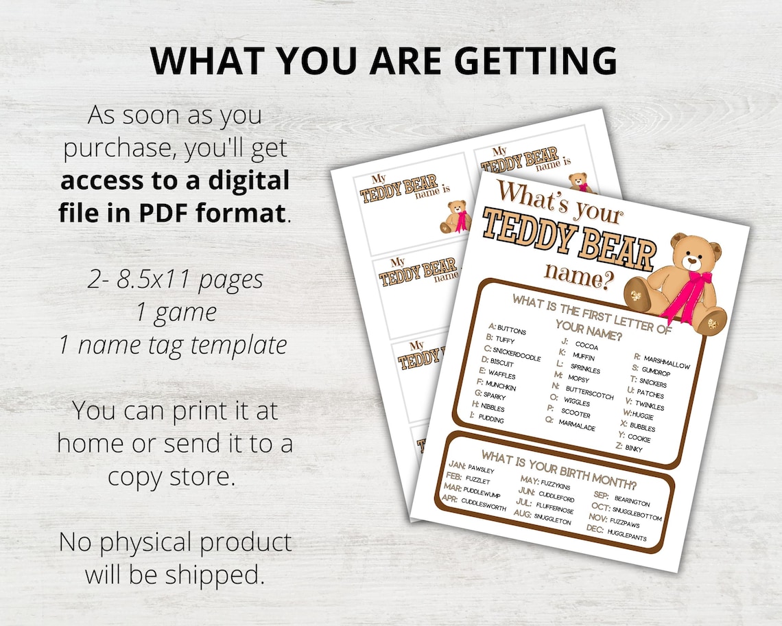 Teddy Bear Name Game Printable, What's Your Teddy Bear Name Game, Name ...
