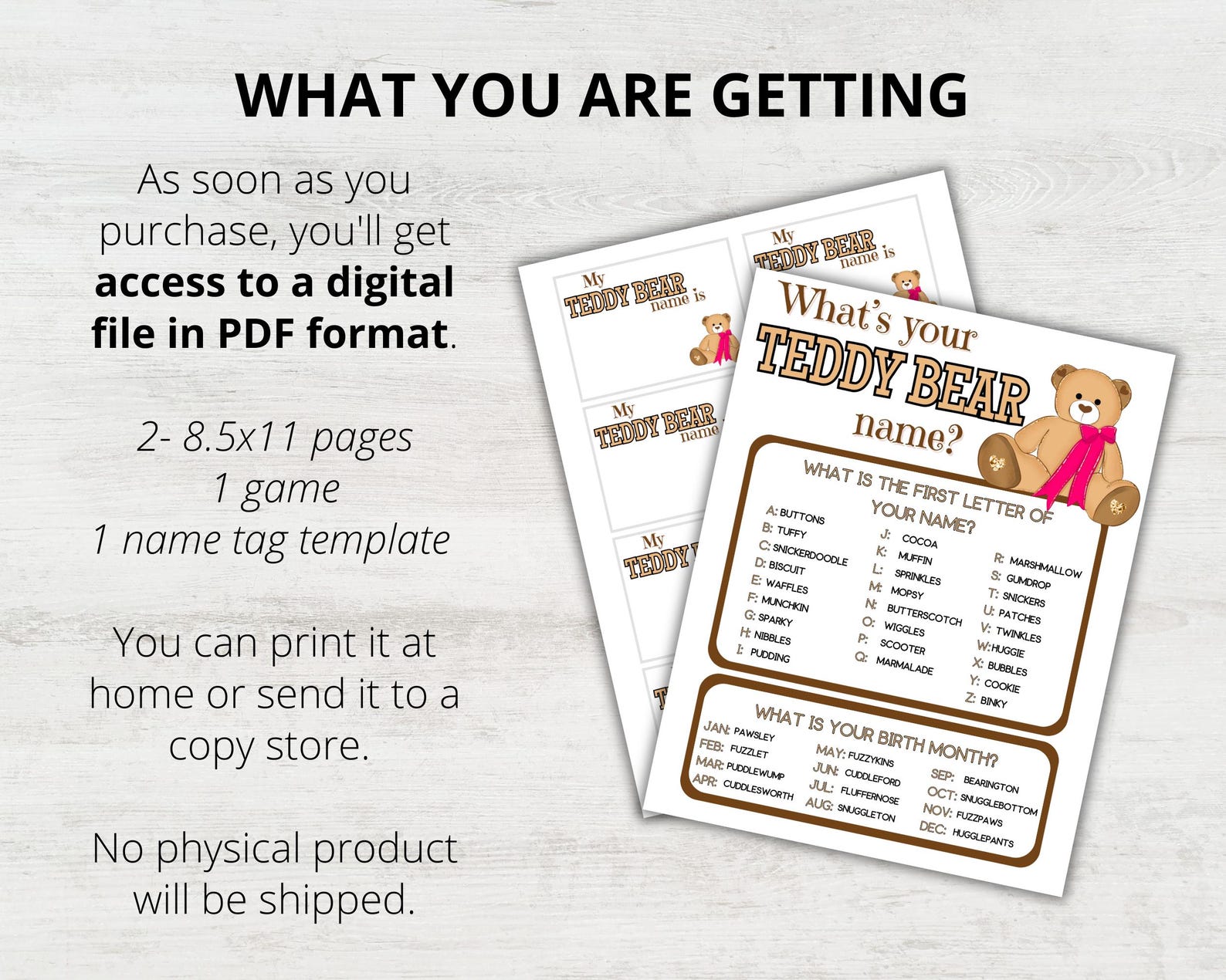 Teddy Bear Name Game Printable, What's Your Teddy Bear Name Game, Name ...