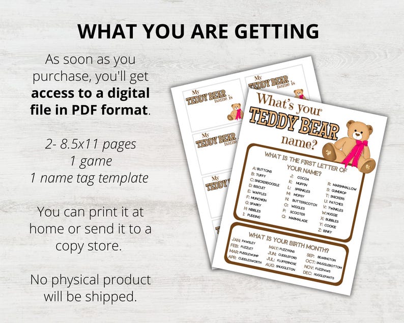 Teddy Bear Name Game Printable, What's Your Teddy Bear Name Game, Name ...