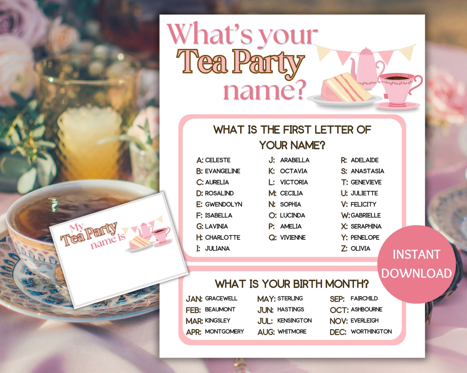 Tea Party Name Game Printable, What's Your Tea Party Name Game, Name ...