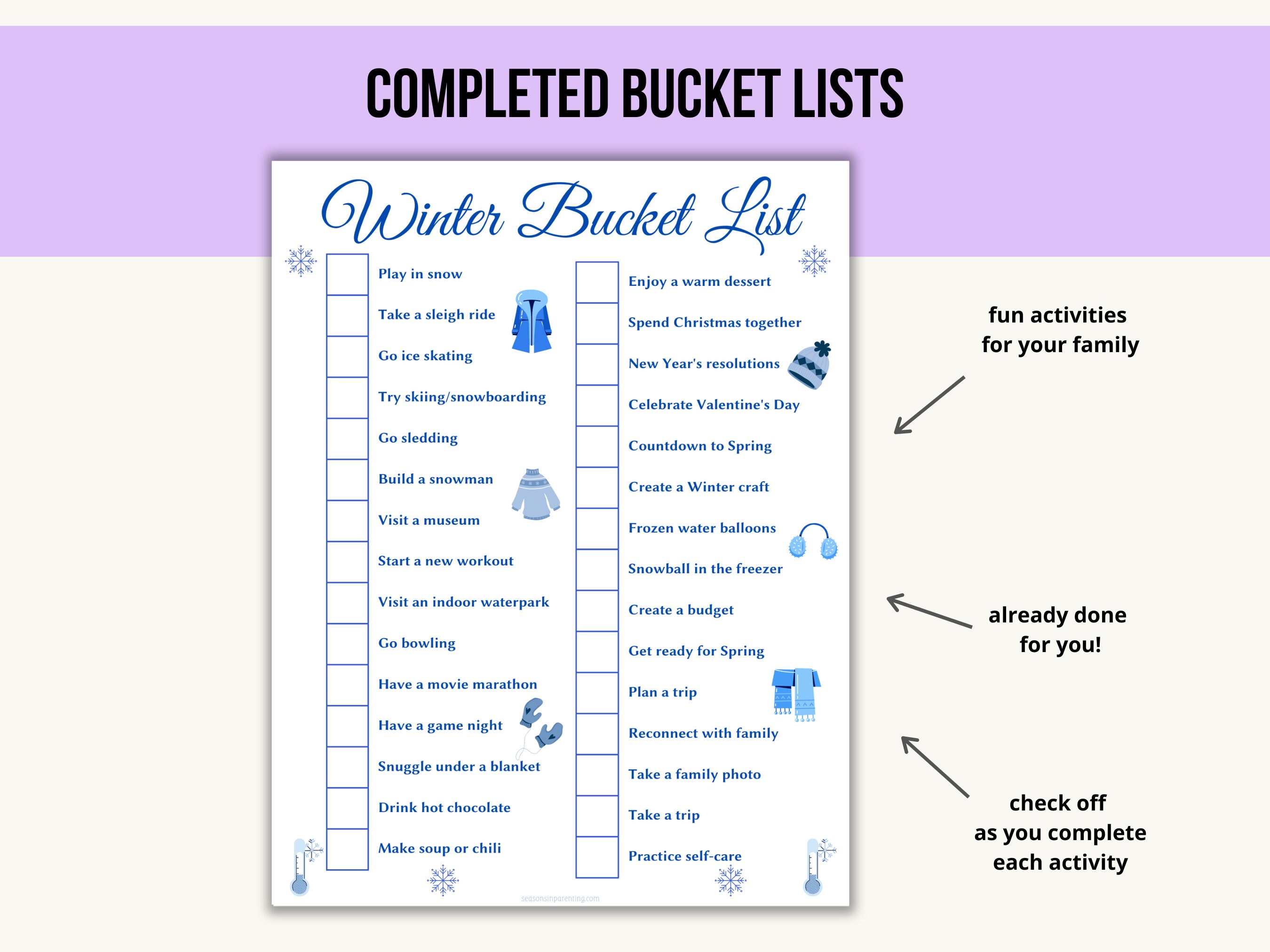 Seasonal Bucket List Bundle, Bucket Lists for Fall, Winter, Spring ...