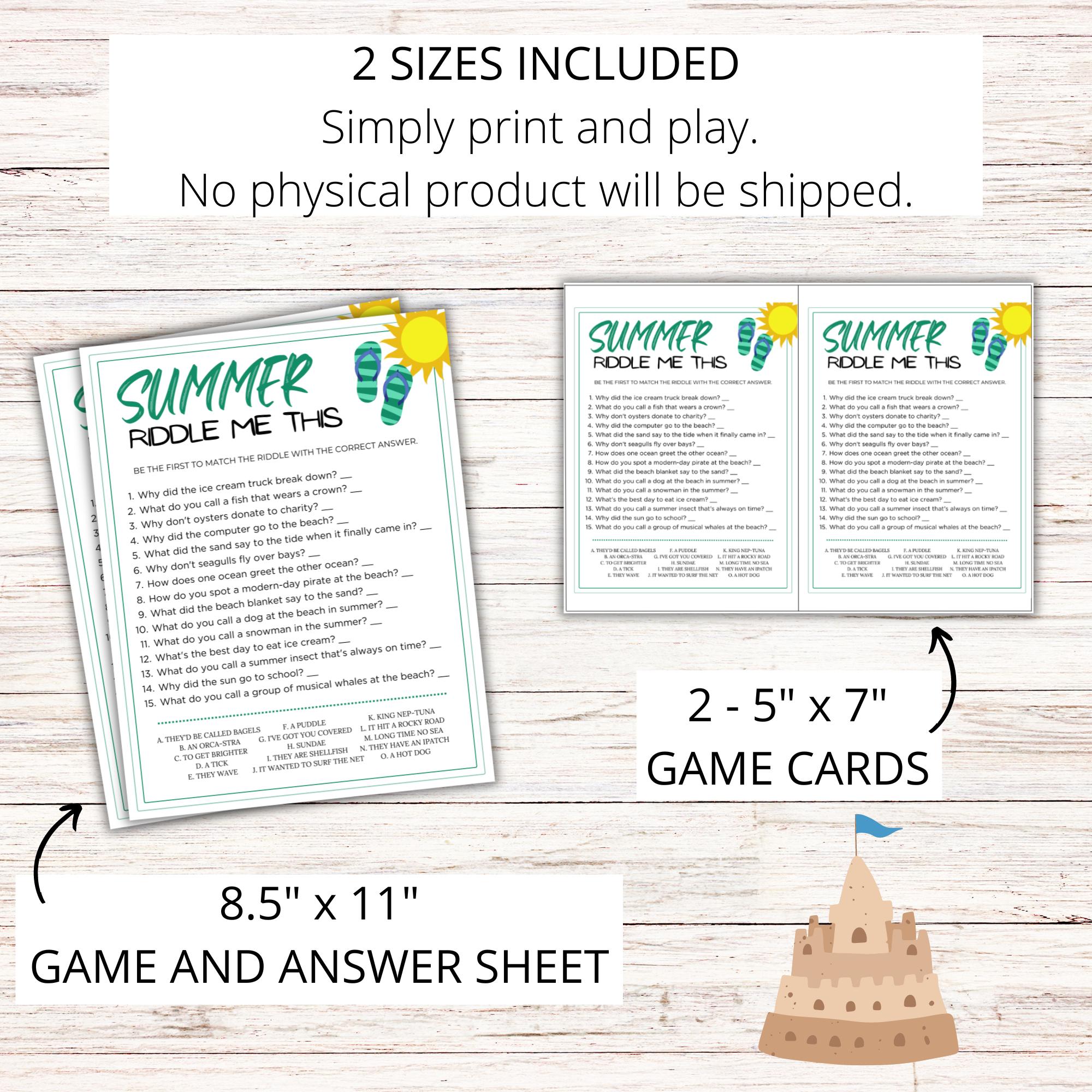 Summer Riddle Me This Game, Summer Riddles, Summer Activities, Summer ...