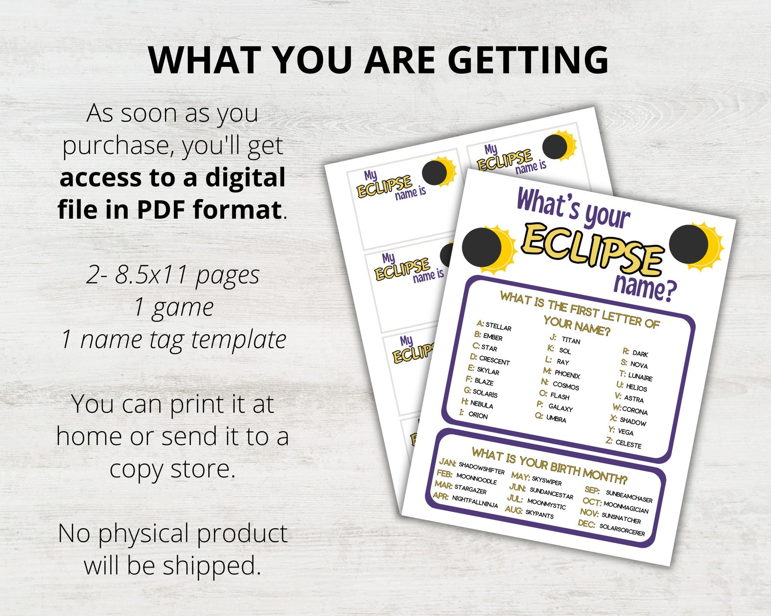 Eclipse Name Game Printable, What's Your Eclipse Name Game, Name ...