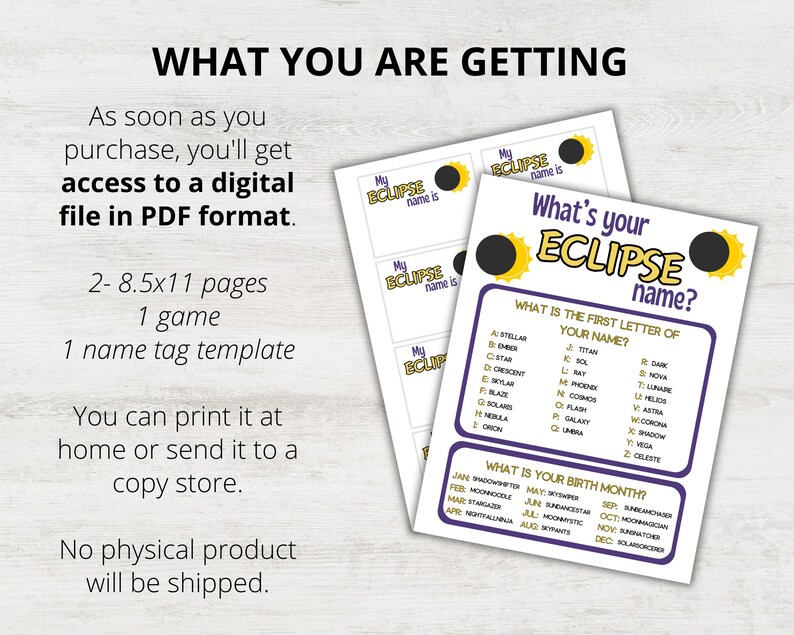 Eclipse Name Game Printable, What's Your Eclipse Name Game, Name ...