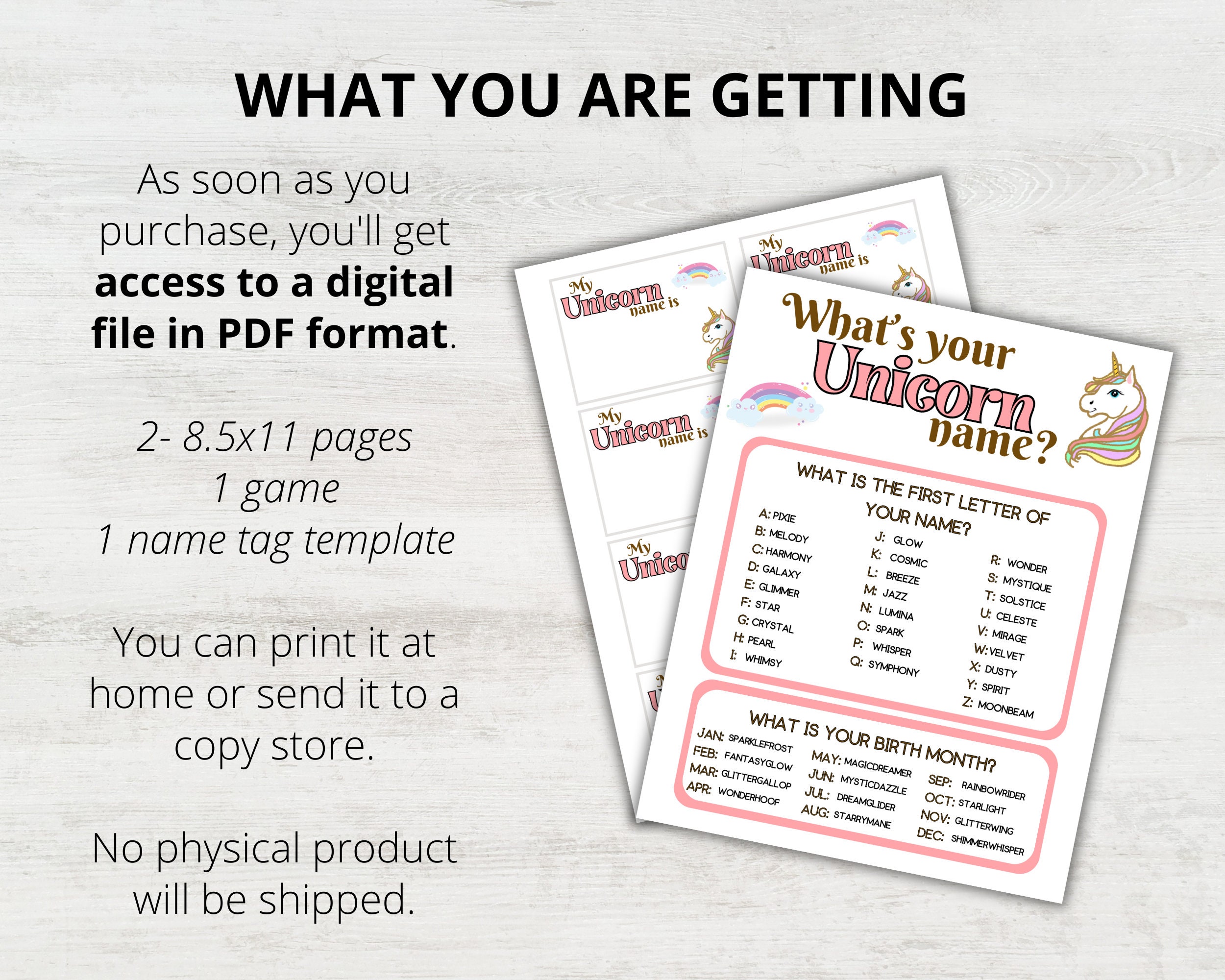 Unicorn Name Game Printable, What's Your Unicorn Name Game, Name ...