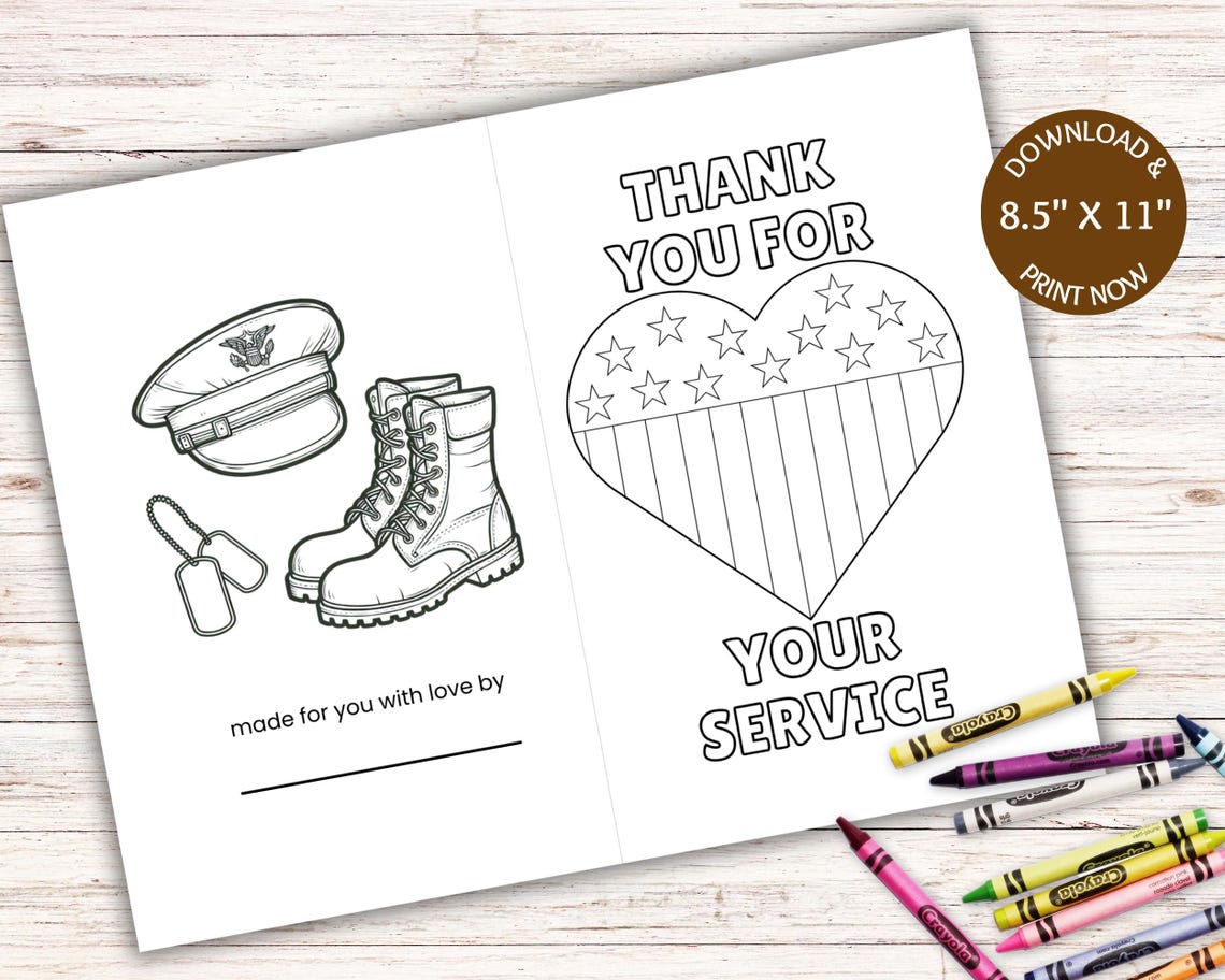 Veteran's Day Color in Card, Coloring Card, Veteran's Day Craft, Color ...