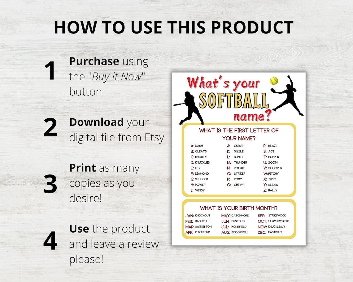 Softball Name Game Printable, What's Your Softball Name Game, Name ...