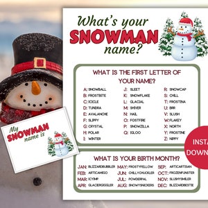 Snowman Name Game Printable, What's Your Snowman Name Game, Name ...