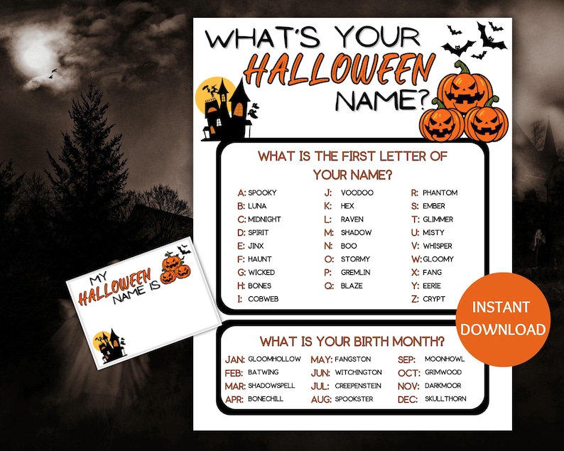 Halloween Name Game Printable, What's Your Halloween Name Game, Name ...