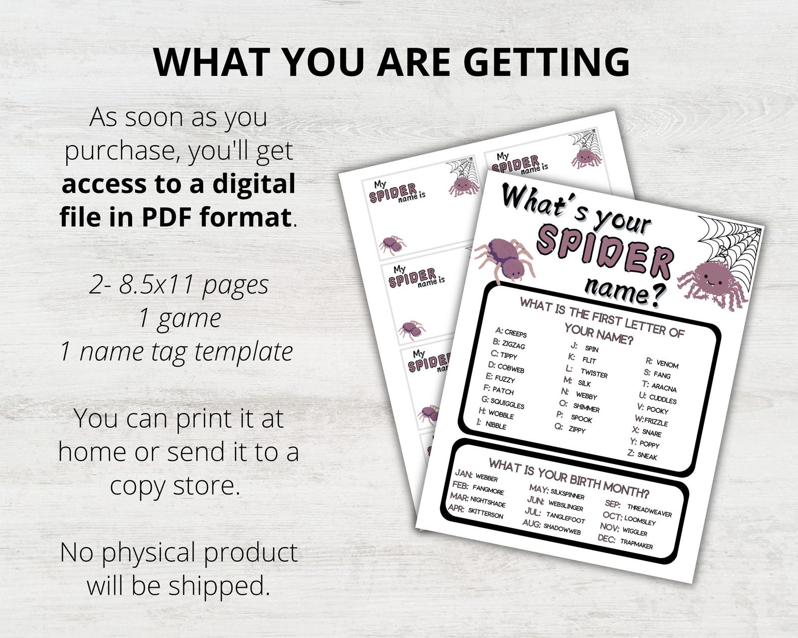 Spider Name Game Printable, What's Your Spider Name Game, Name ...