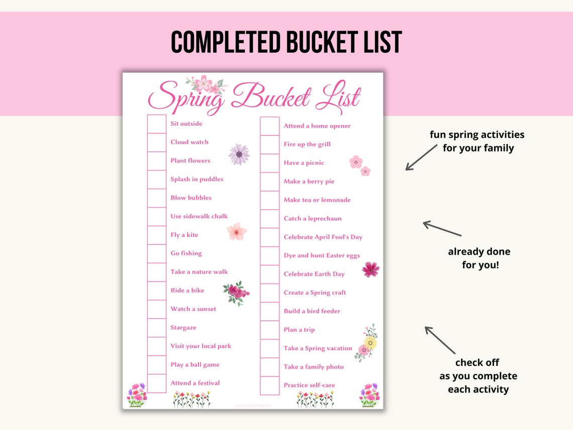 Spring Bucket List Bundle, Printable Kids Activities, Family Bucket ...