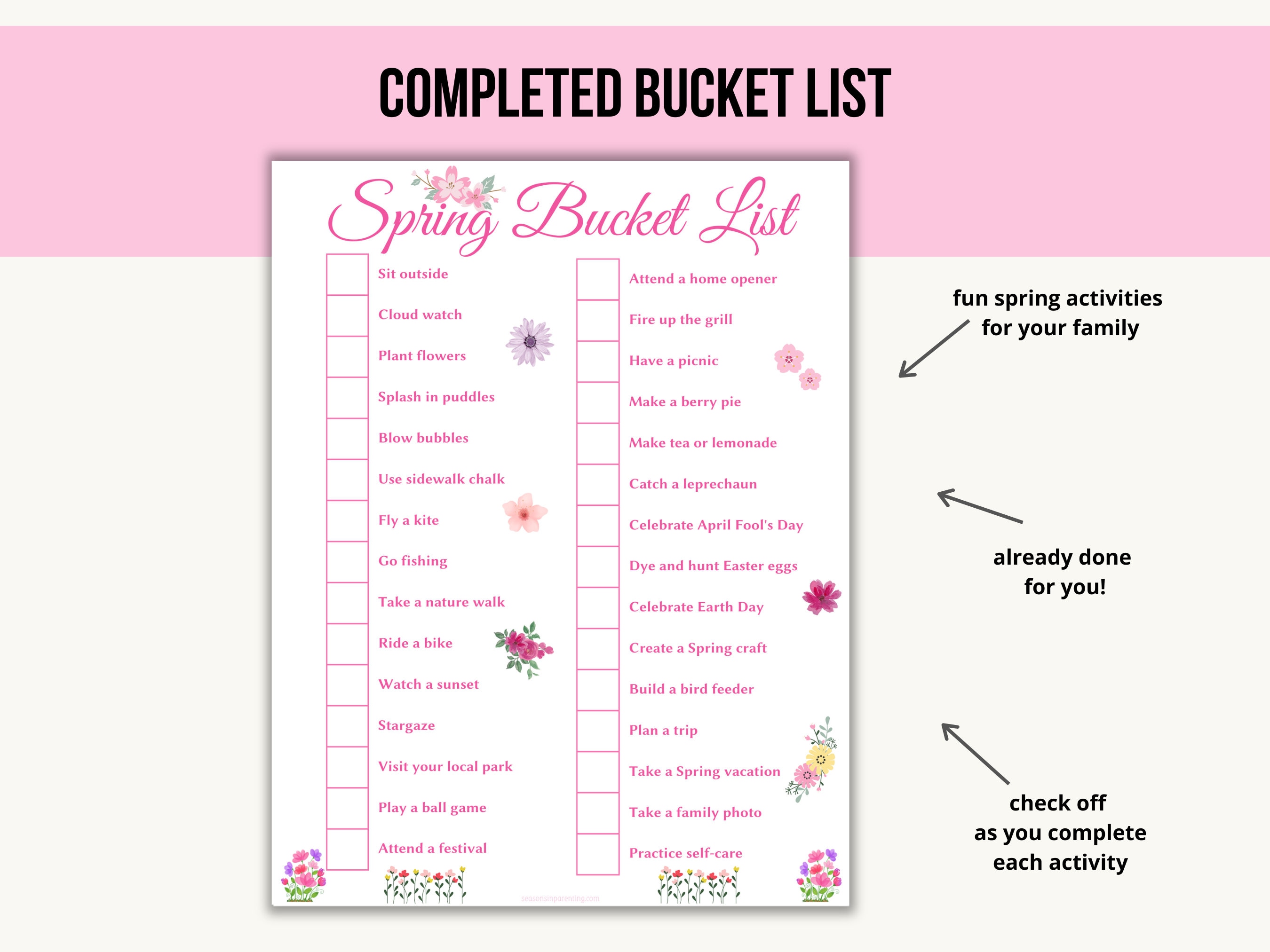 Spring Bucket List Bundle, Printable Kids Activities, Family Bucket ...