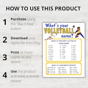 Volleyball Name Game Printable, What's Your Volleyball Name Game, Name ...