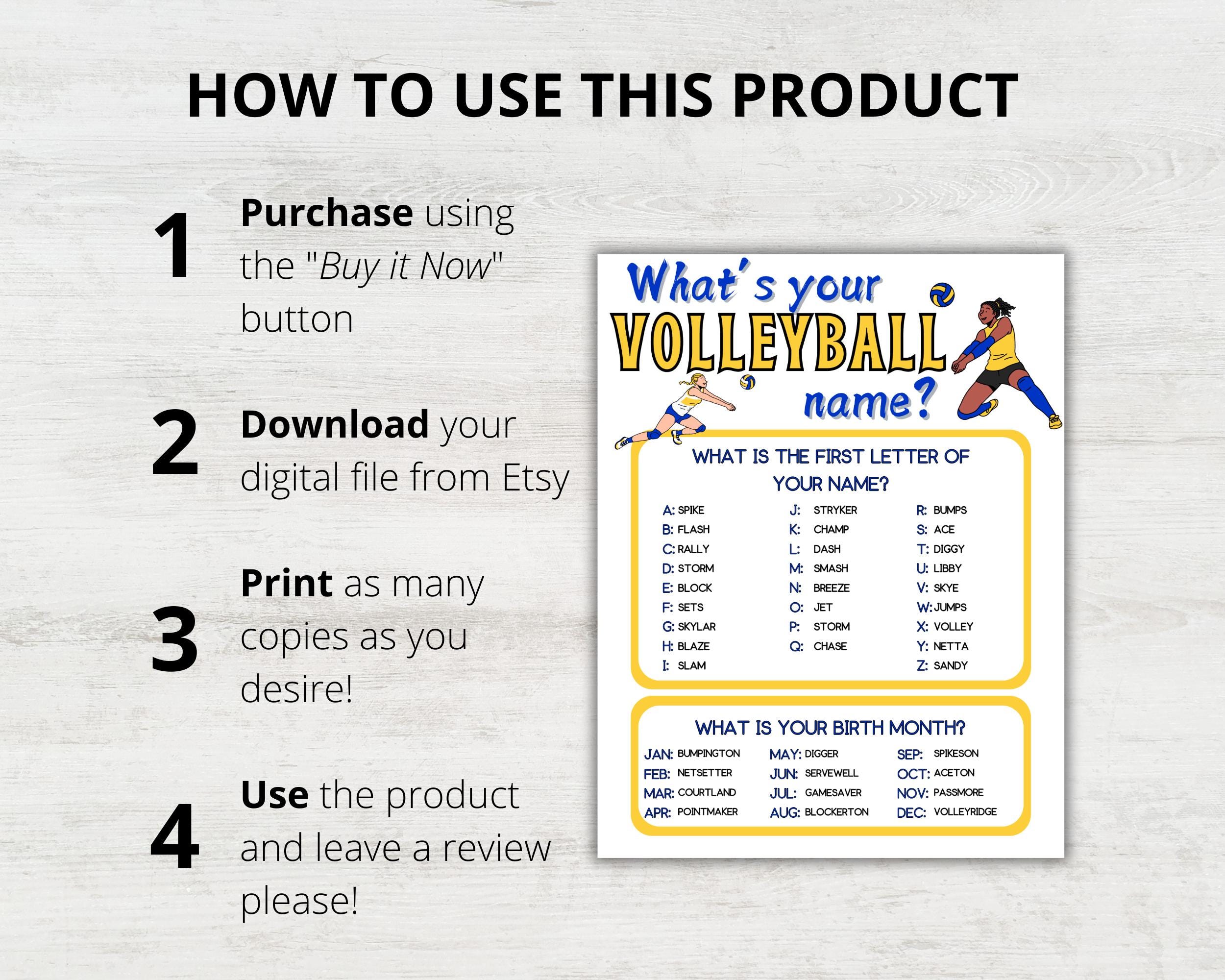 Volleyball Name Game Printable, What's Your Volleyball Name Game, Name ...