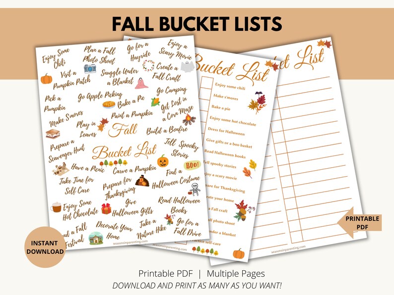 Fall Bucket List Bundle Printable Kids Activities Family - Etsy