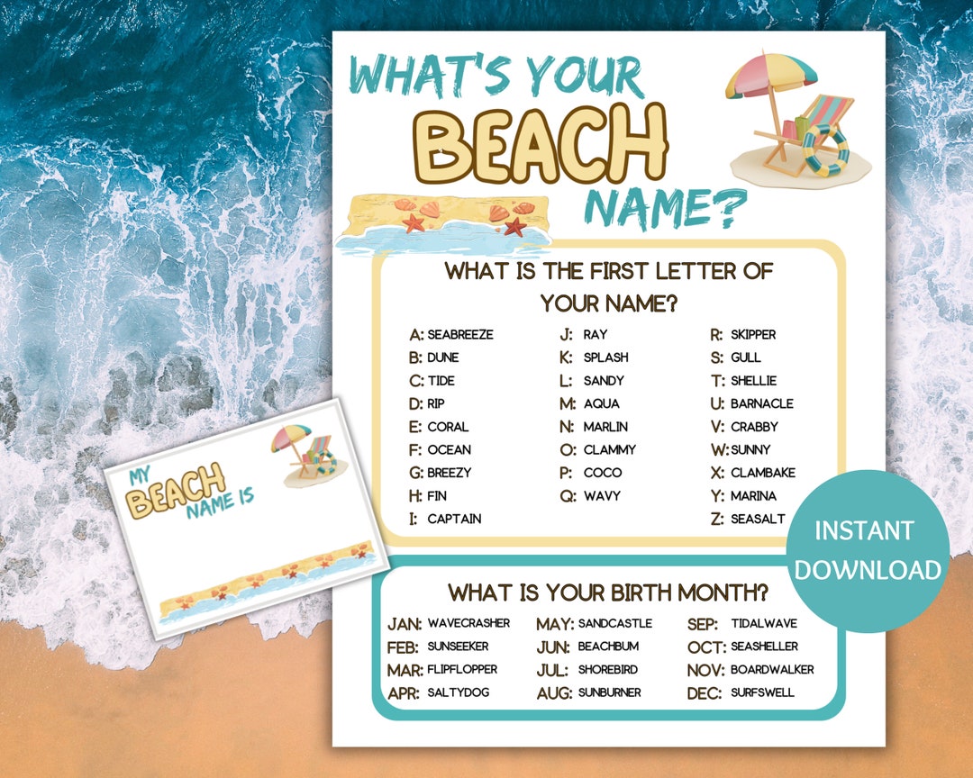 Beach Name Game Printable, What's Your Beach Name Game, Name Generator ...