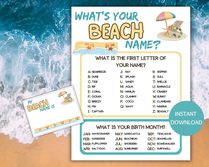 Beach Name Game Printable, What's Your Beach Name Game, Name Generator ...