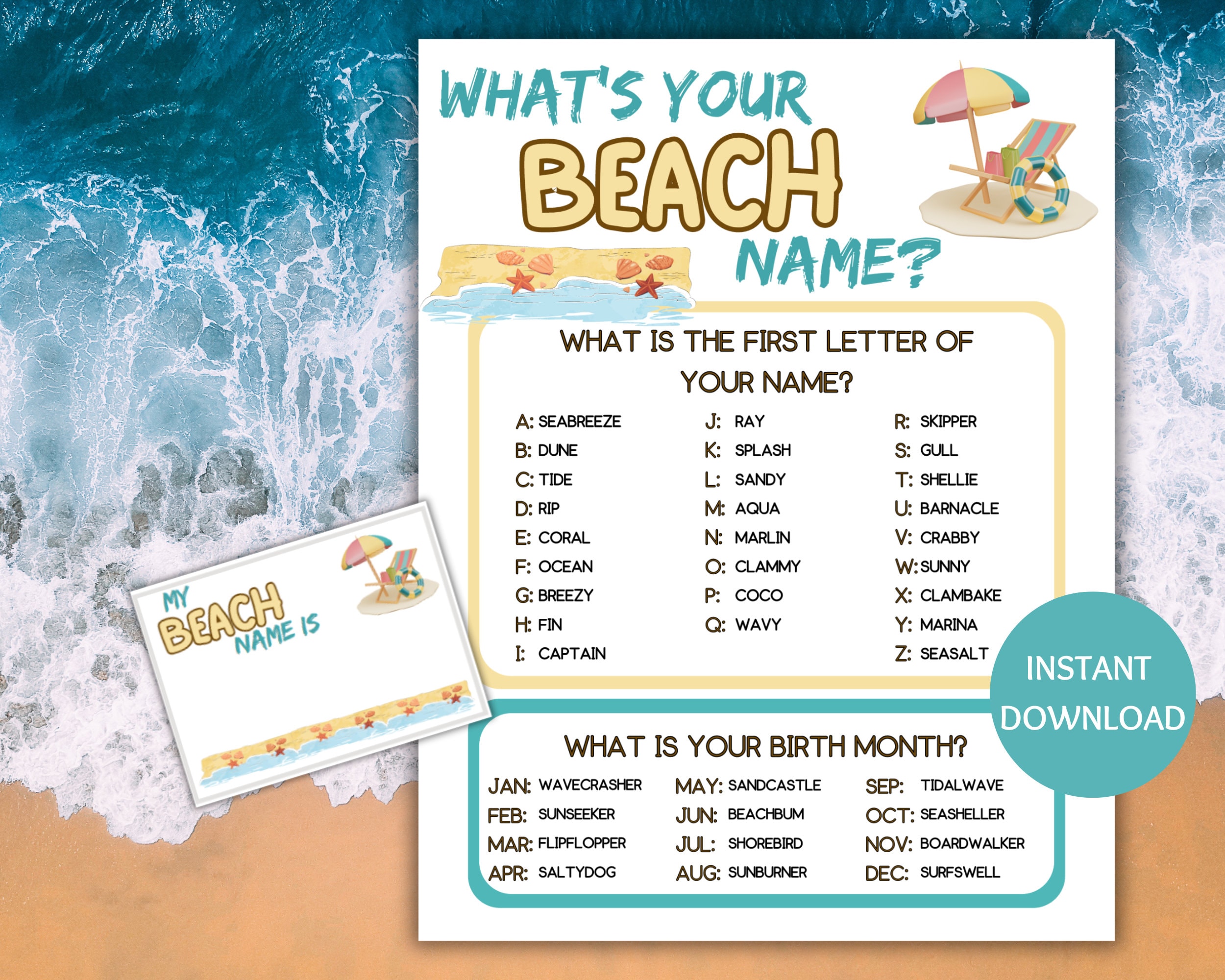 Beach Name Game Printable, What's Your Beach Name Game, Name Generator ...
