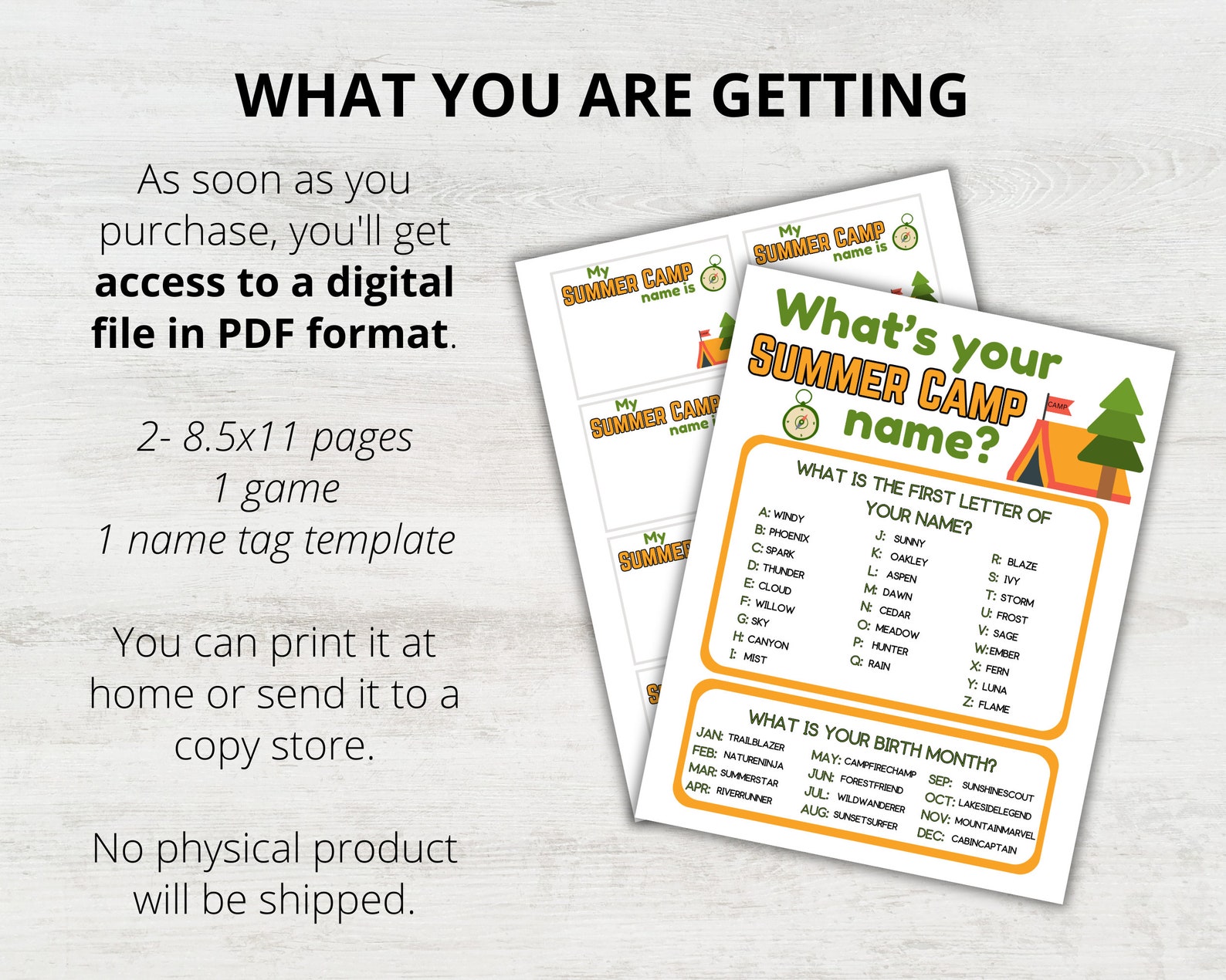 Summer Camp Name Game Printable, What's Your Summer Camp Name Game ...