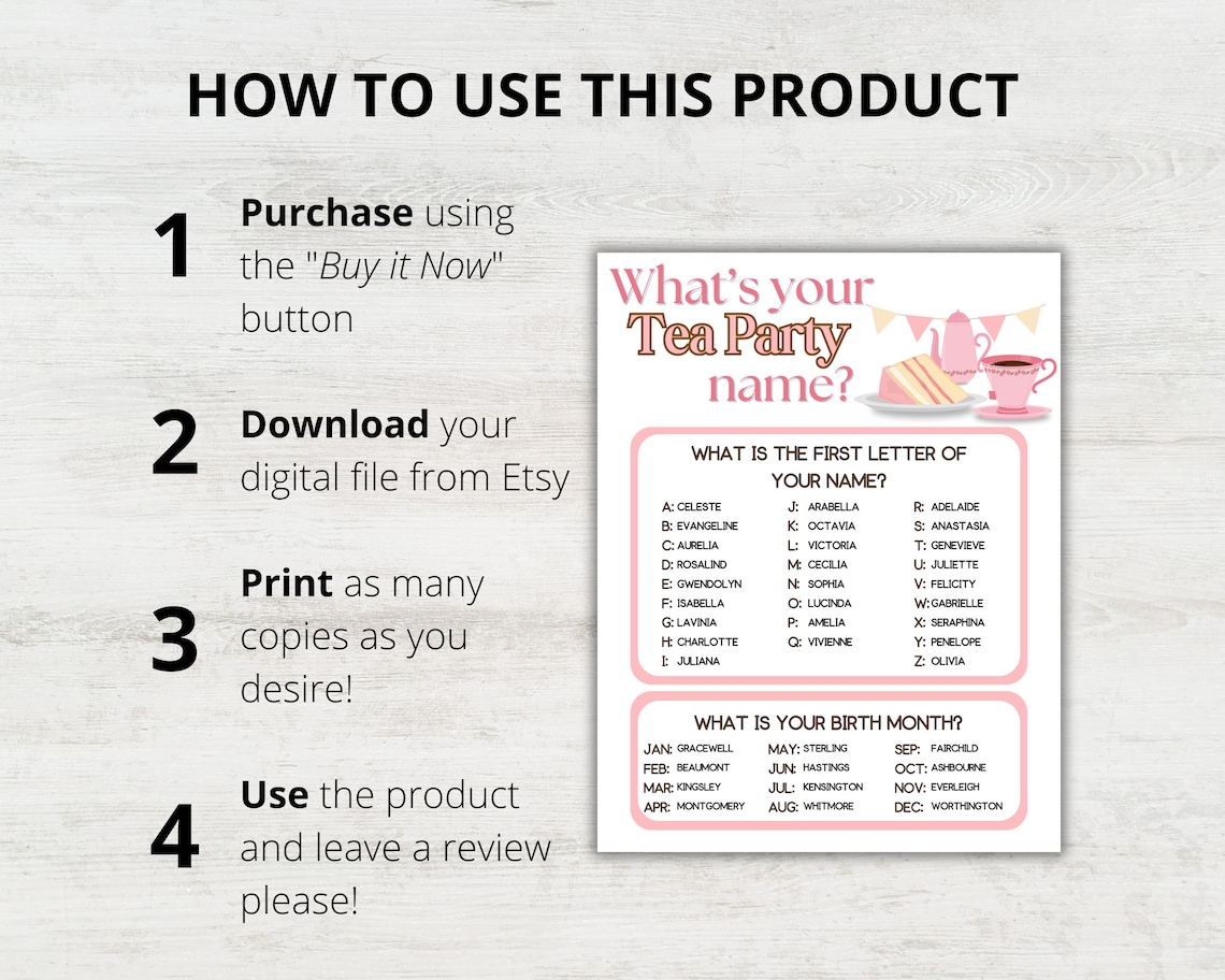Tea Party Name Game Printable, What's Your Tea Party Name Game, Name ...