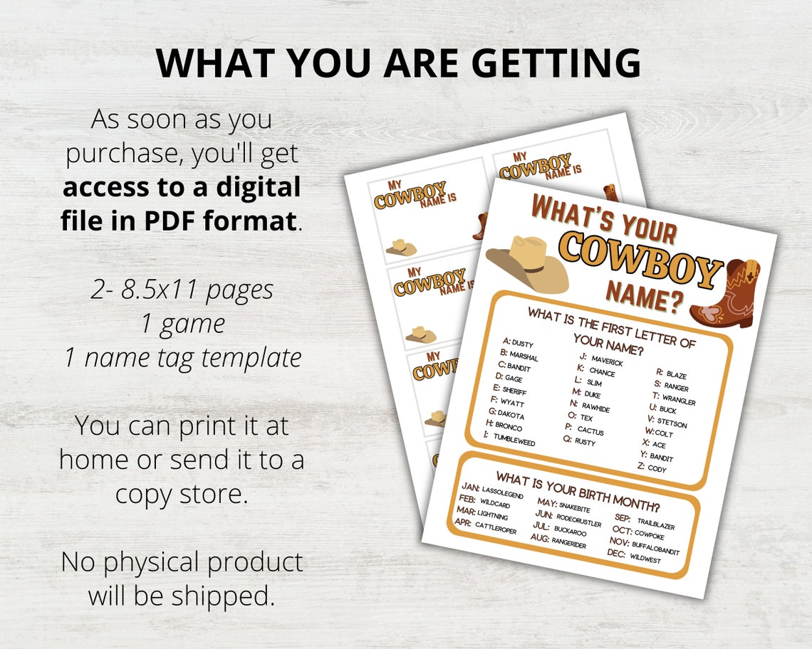 Cowboy Name Game Printable, What's Your Cowboy Name Game, Name ...