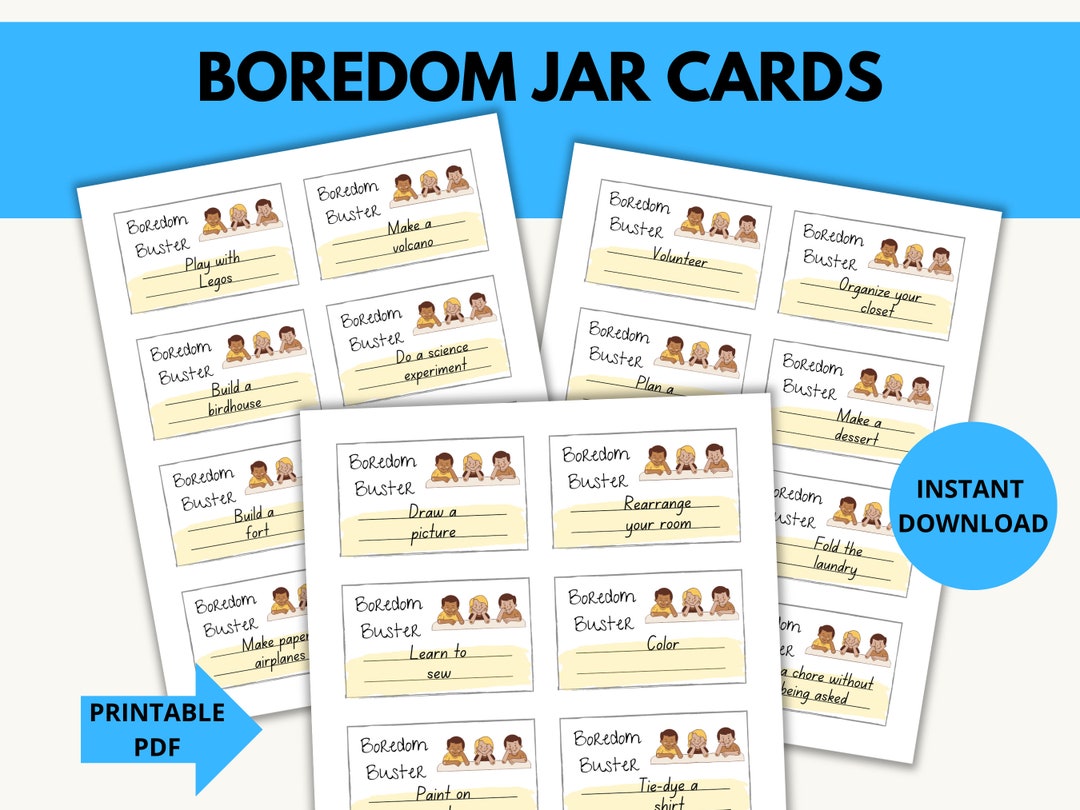 Bored Jar Cards, Boredom Buster Idea, Printable Activity Cards, Summer ...