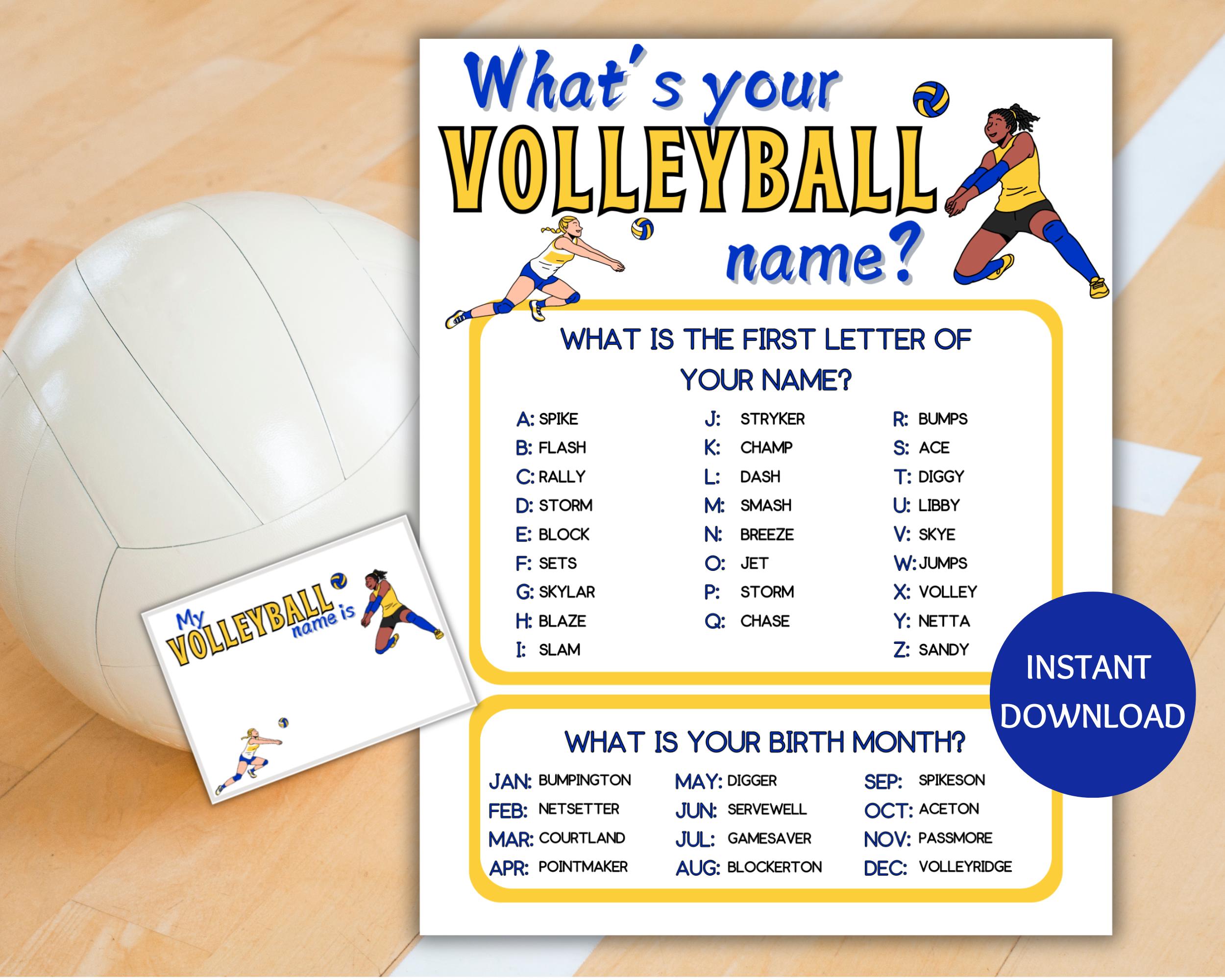 Volleyball Name Game Printable, What's Your Volleyball Name Game, Name ...