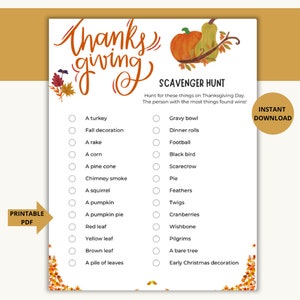 Thanksgiving Scavenger Hunt | Printable Thanksgiving Games | Family ...