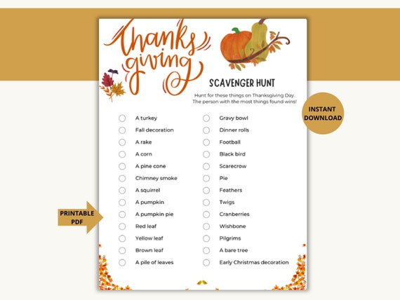 Thanksgiving Scavenger Hunt Printable Thanksgiving Games - Etsy