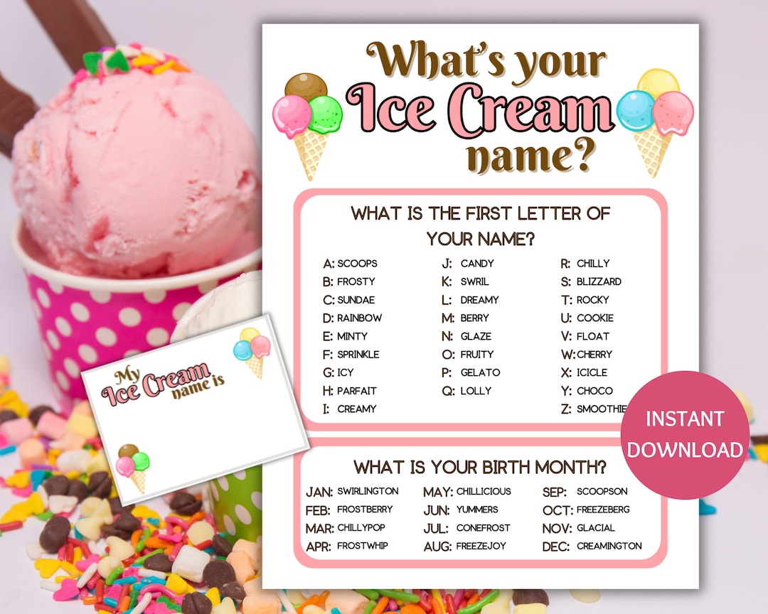 Ice Cream Name Game Printable, What's Your Ice Cream Name Game, Name Generator Game With Name ...