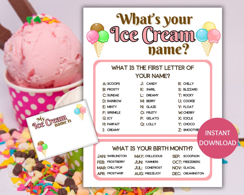 Ice Cream Name Game Printable, What's Your Ice Cream Name Game, Name ...