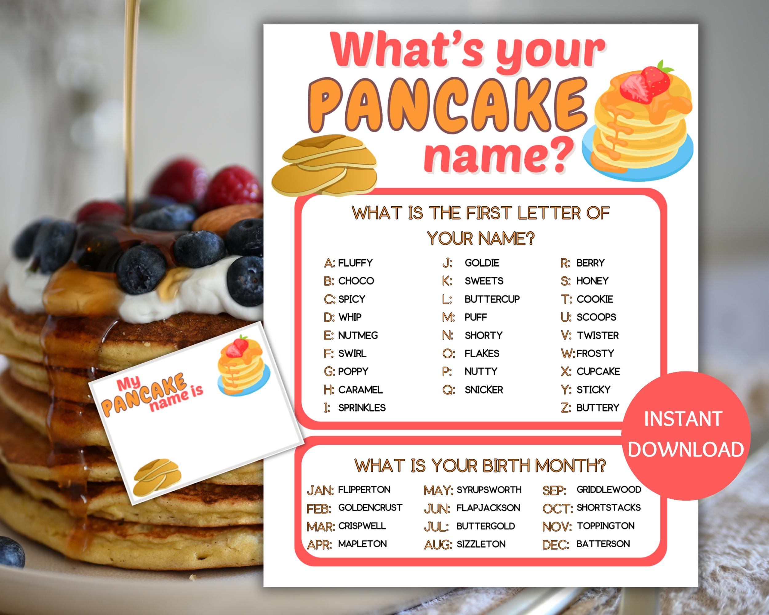 Pancake Name Game Printable, What's Your Pancake Name Game, Name ...