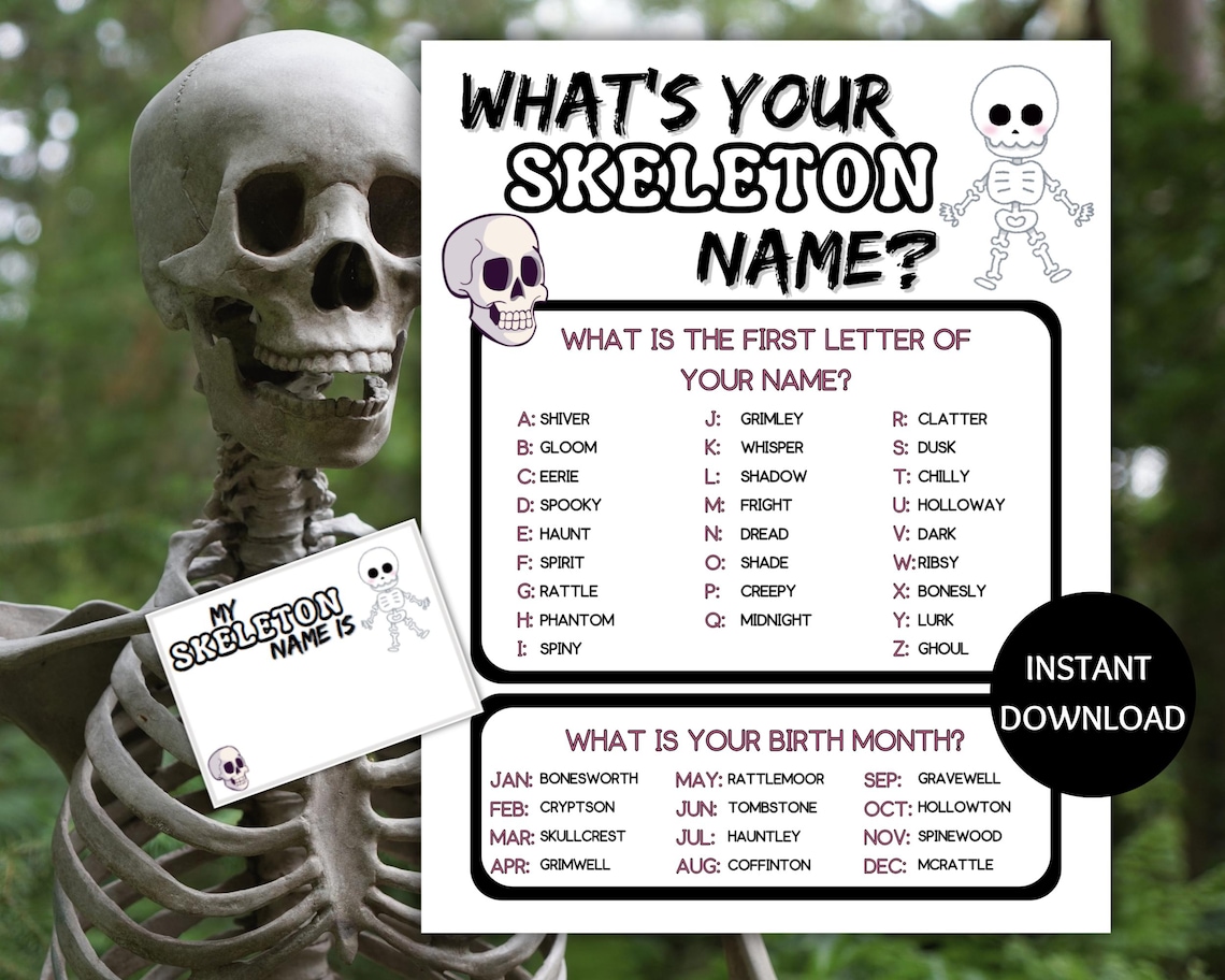 Skeleton Name Game Printable, What's Your Skeleton Name Game, Name ...