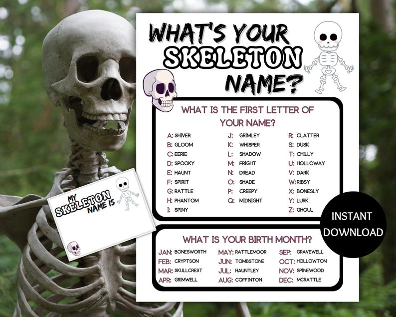 Skeleton Name Game Printable, What's Your Skeleton Name Game, Name ...