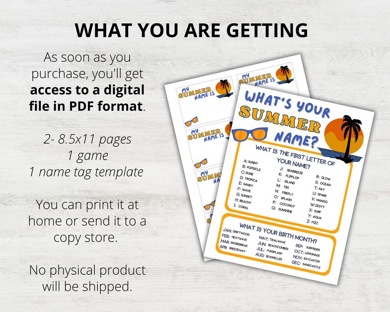Summer Name Game Printable, What's Your Summer Name Game, Name ...