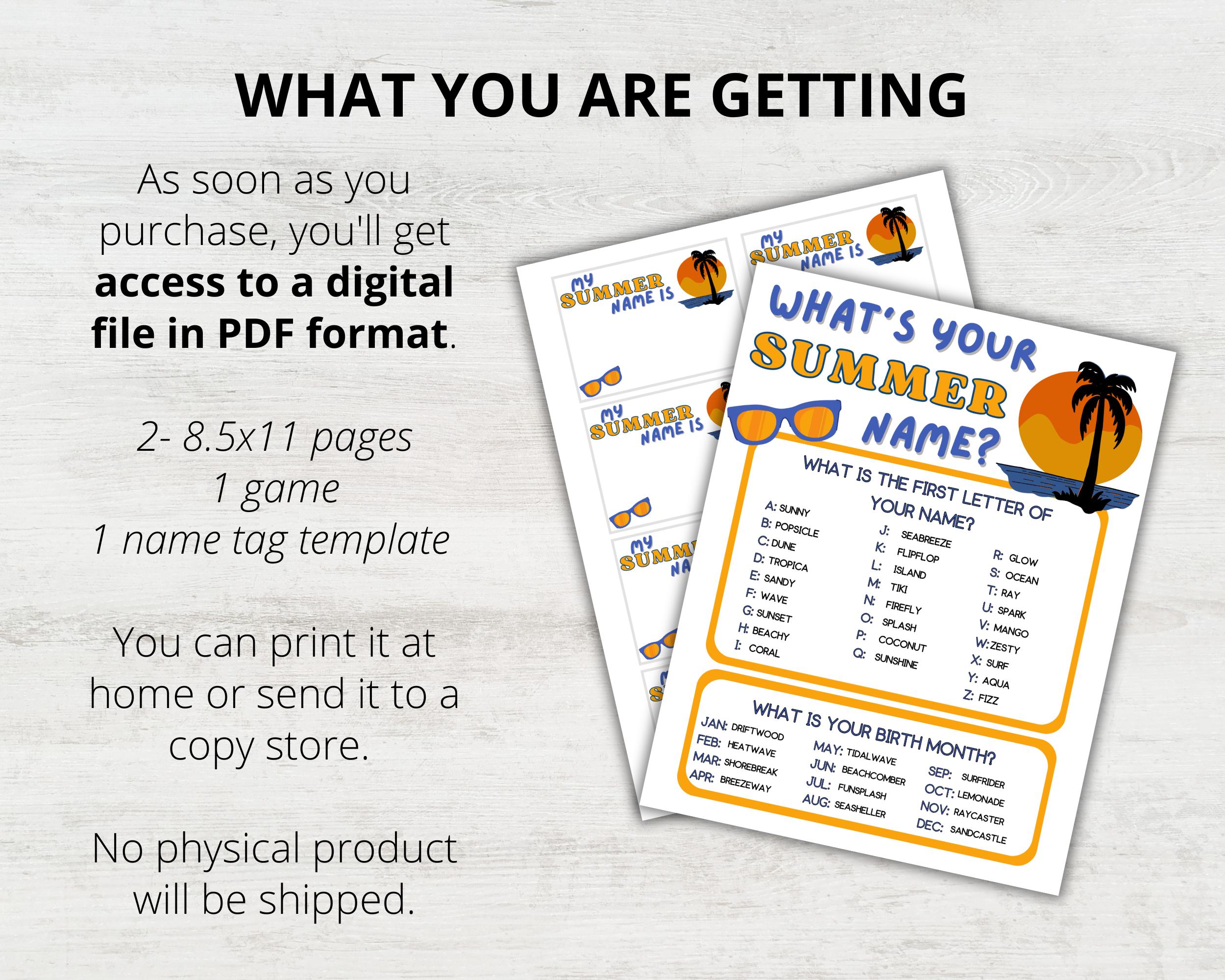 Summer Name Game Printable, What's Your Summer Name Game, Name ...