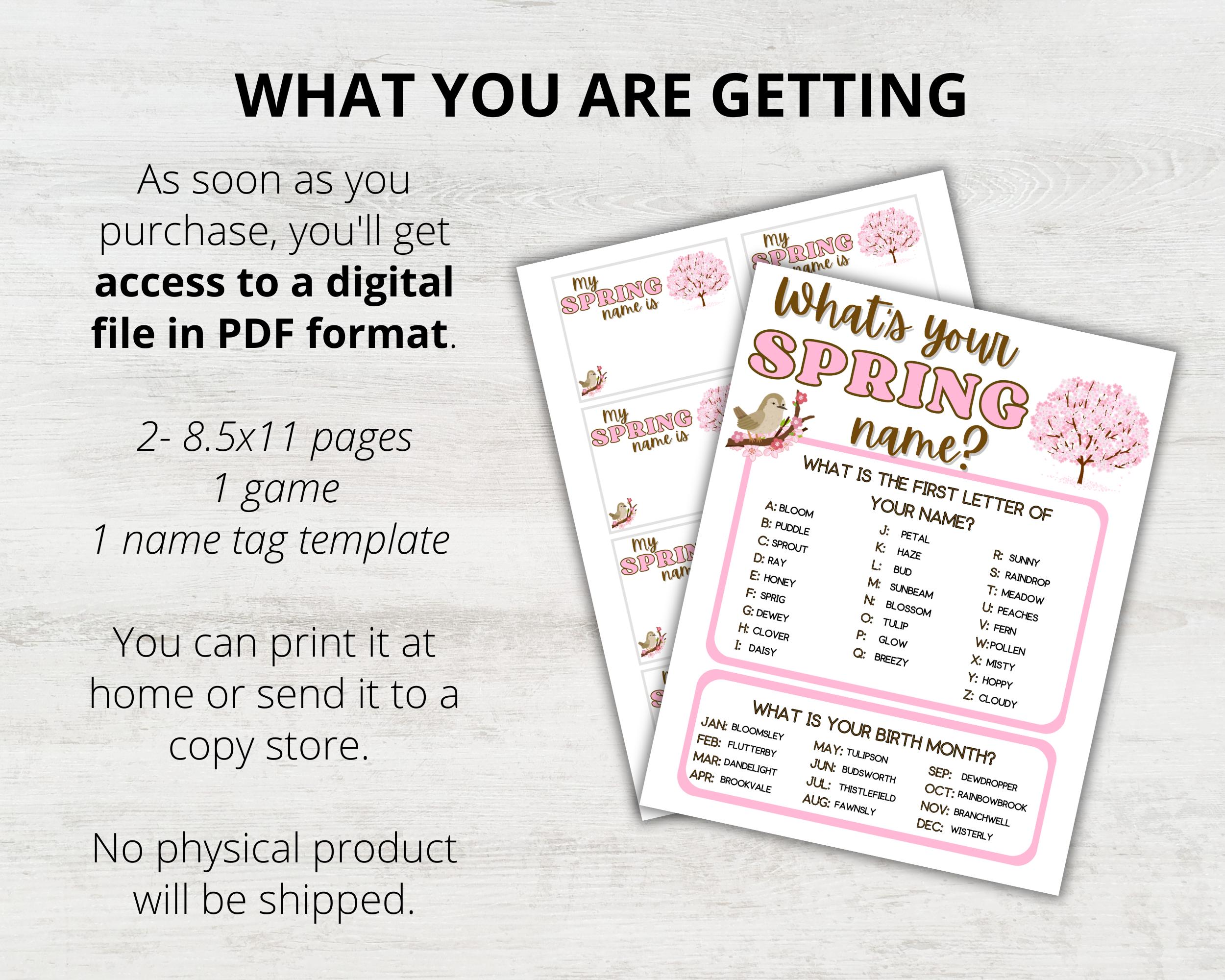Spring Name Game Printable, What's Your Spring Name Game, Name ...
