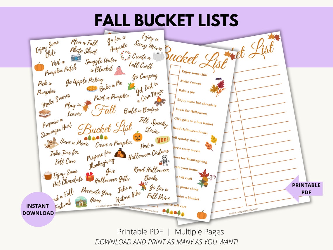 Seasonal Bucket List Bundle Bucket Lists for Fall Winter - Etsy