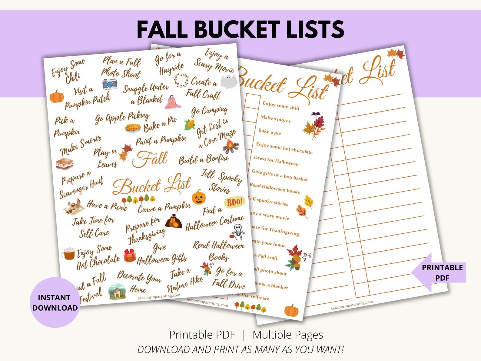 Seasonal Bucket List Bundle Bucket Lists for Fall Winter - Etsy