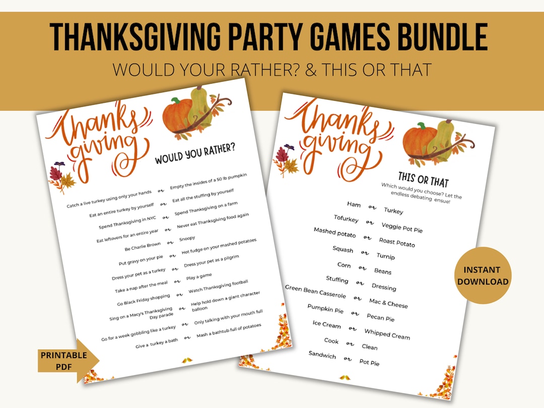 Thanksgiving Would You Rather Game | Printable Thanksgiving Games ...