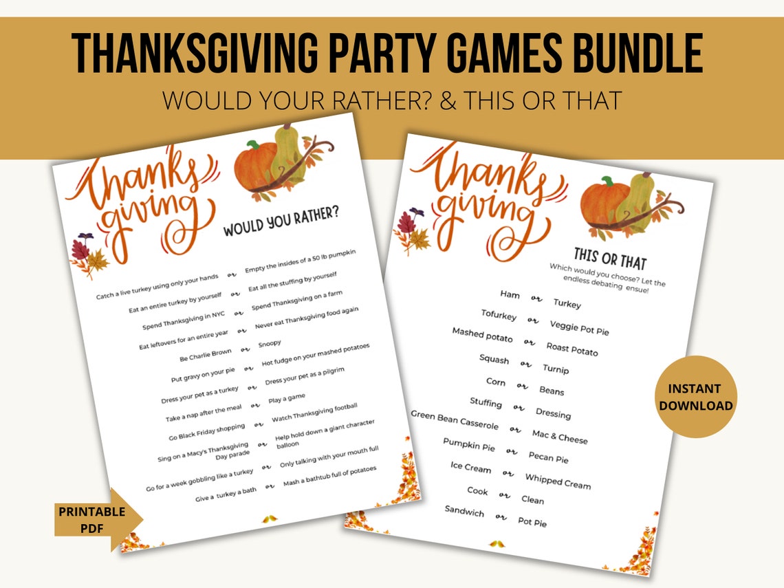 Thanksgiving Would You Rather Game | Printable Thanksgiving Games ...
