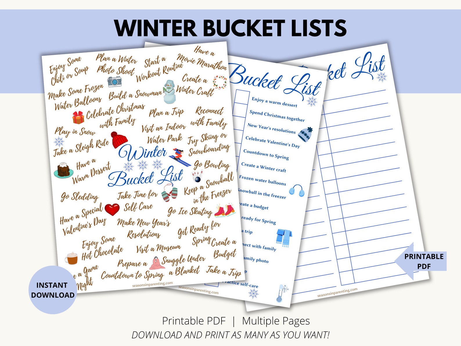 Winter Bucket List Bundle Printable Kids Activities Family - Etsy