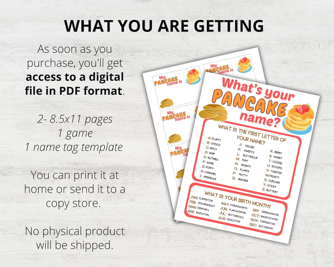 Pancake Name Game Printable, What's Your Pancake Name Game, Name ...