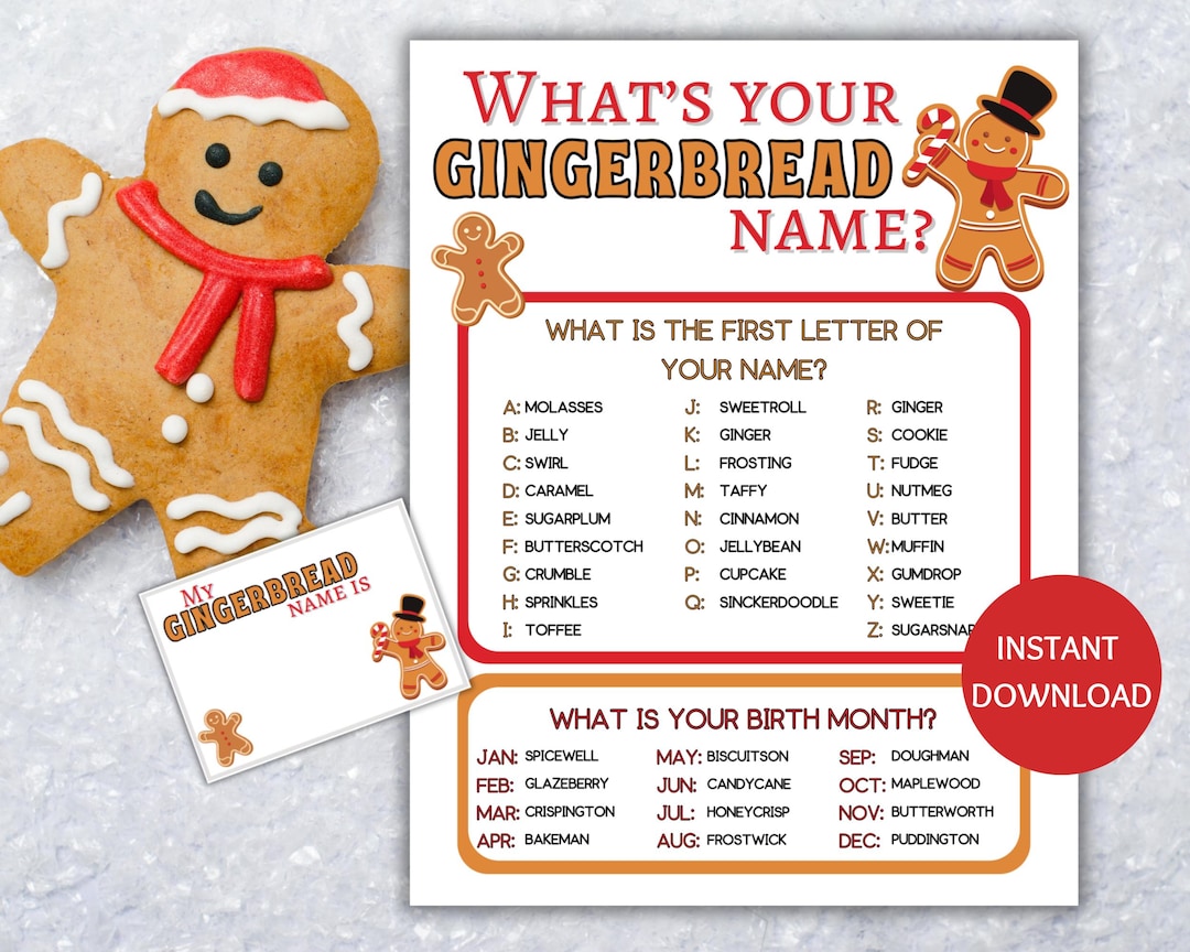 Gingerbread Name Game Printable, What's Your Gingerbread Name Game ...