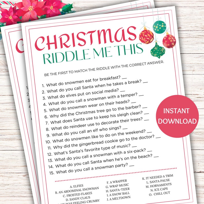 Christmas Riddle Me This Game, Christmas Riddles, Christmas Activities ...